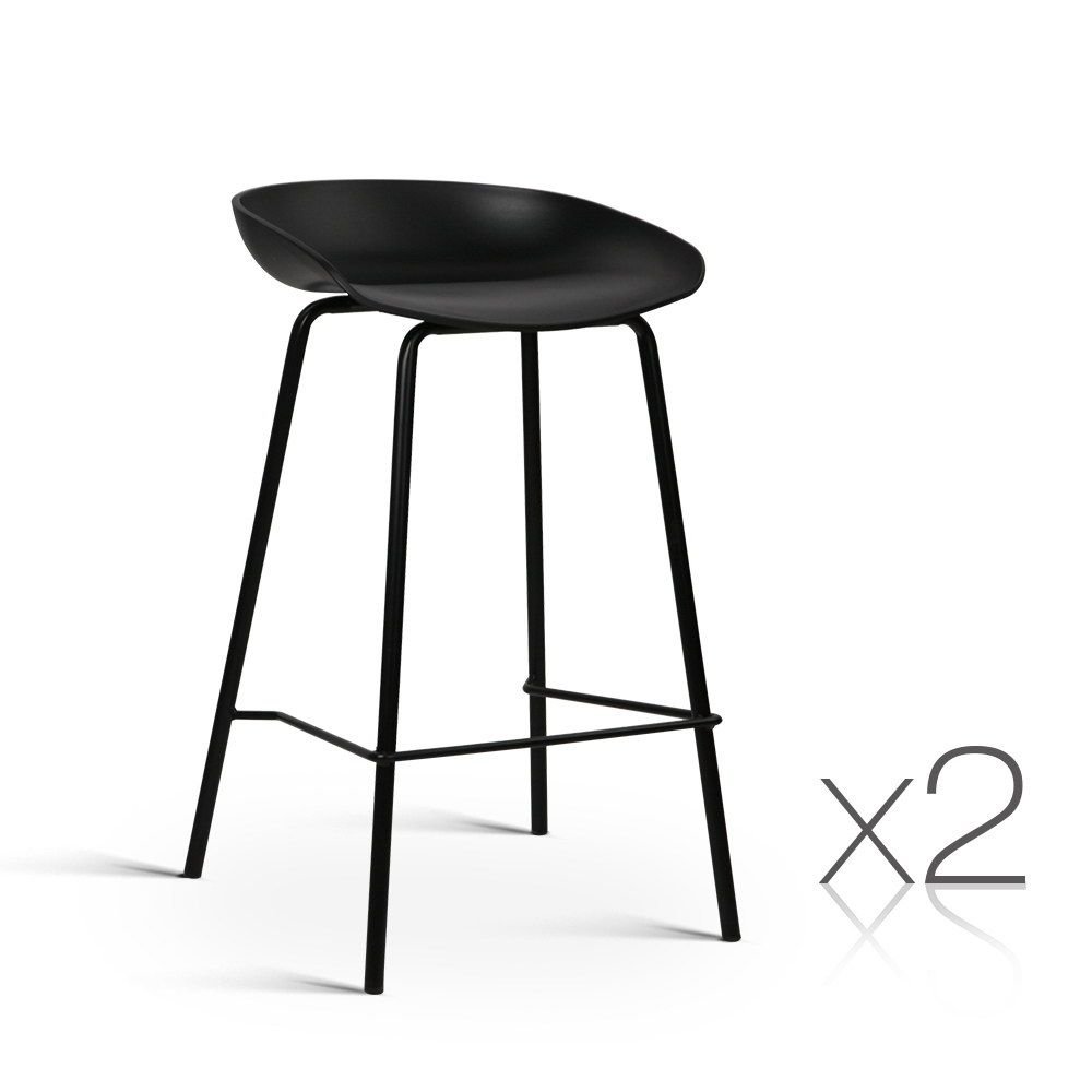 Set of 2 Metal PP Plastic Bar Stools - Black