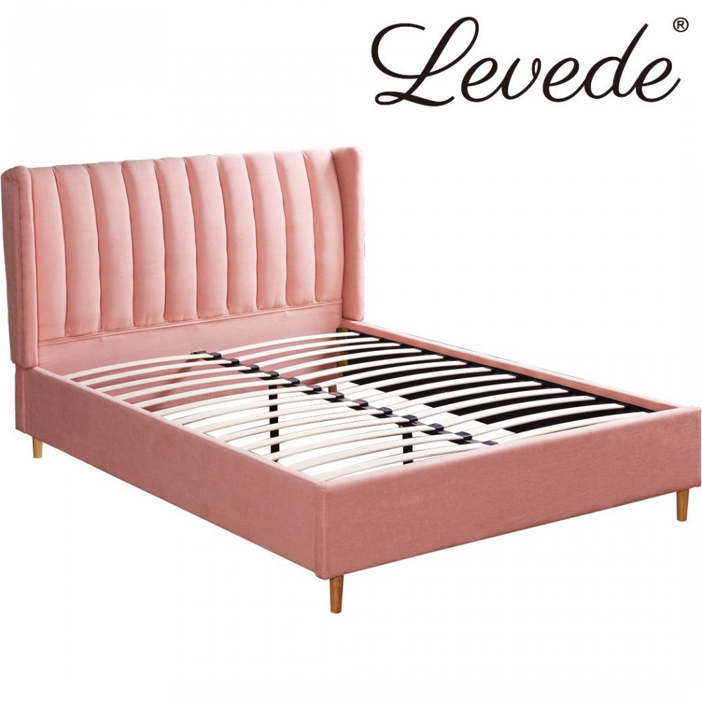 Bed Frame Velvet Base Bedhead Headboard Queen Wooden Platform Pink
