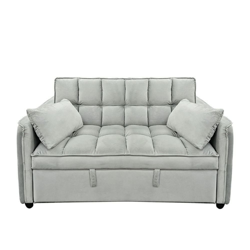 Sarantino Tufted 2-Seater Velvet Sofa Bed - Light Grey